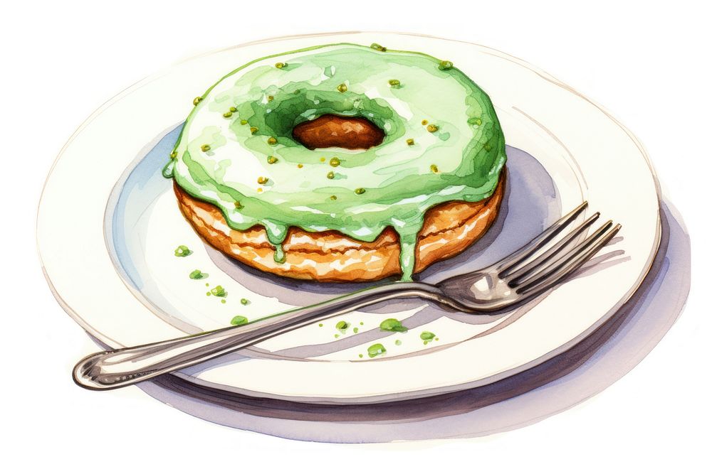 Donut plate fork dessert. AI | Free Photo Illustration - rawpixel