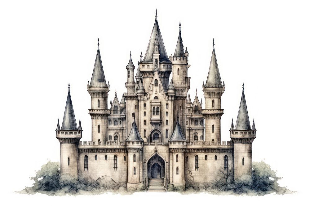 Castle Gothic architecture building drawing. | Premium Photo ...