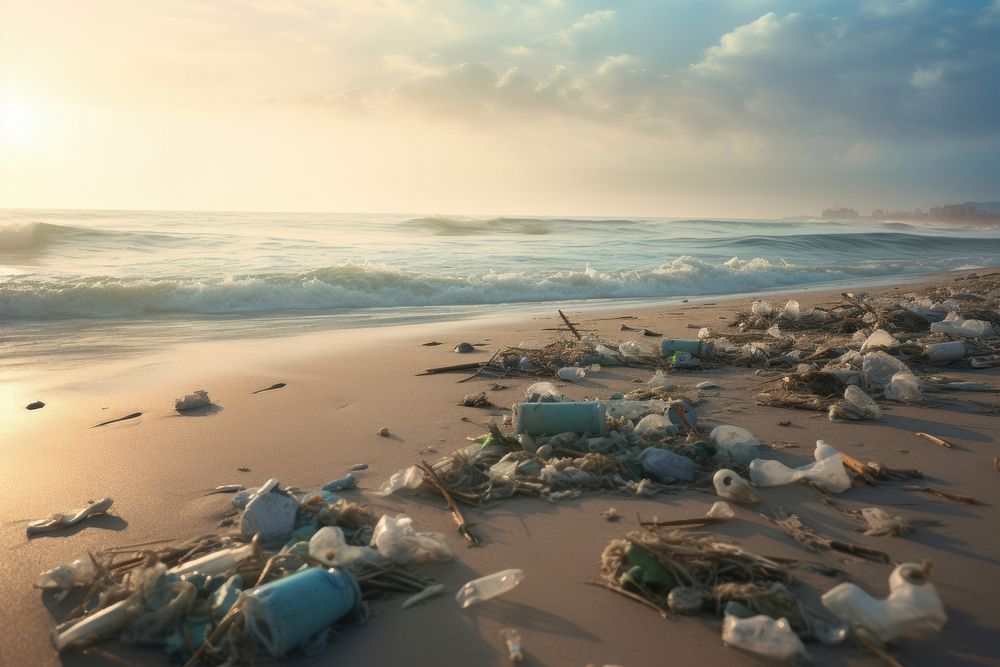 Beach pollution outdoors horizon. AI | Free Photo - rawpixel