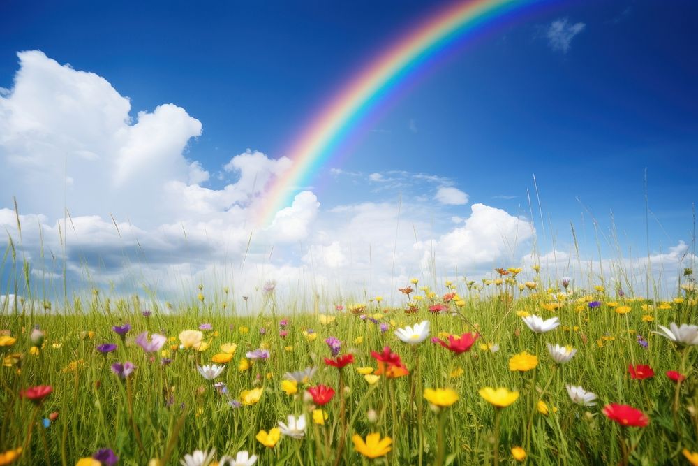 Wildflower rainbow field sky. AI | Free Photo - rawpixel