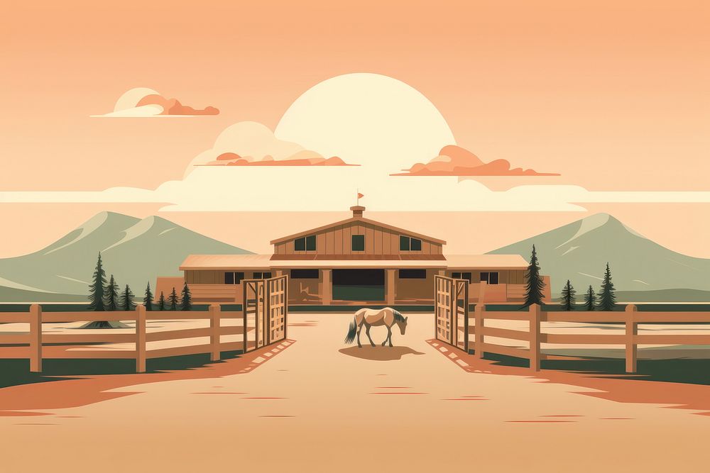 Horse ranch architecture landscape building. | Free Photo Illustration ...