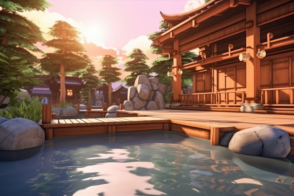 Japan onsen outdoors architecture building. | Free Photo Illustration ...