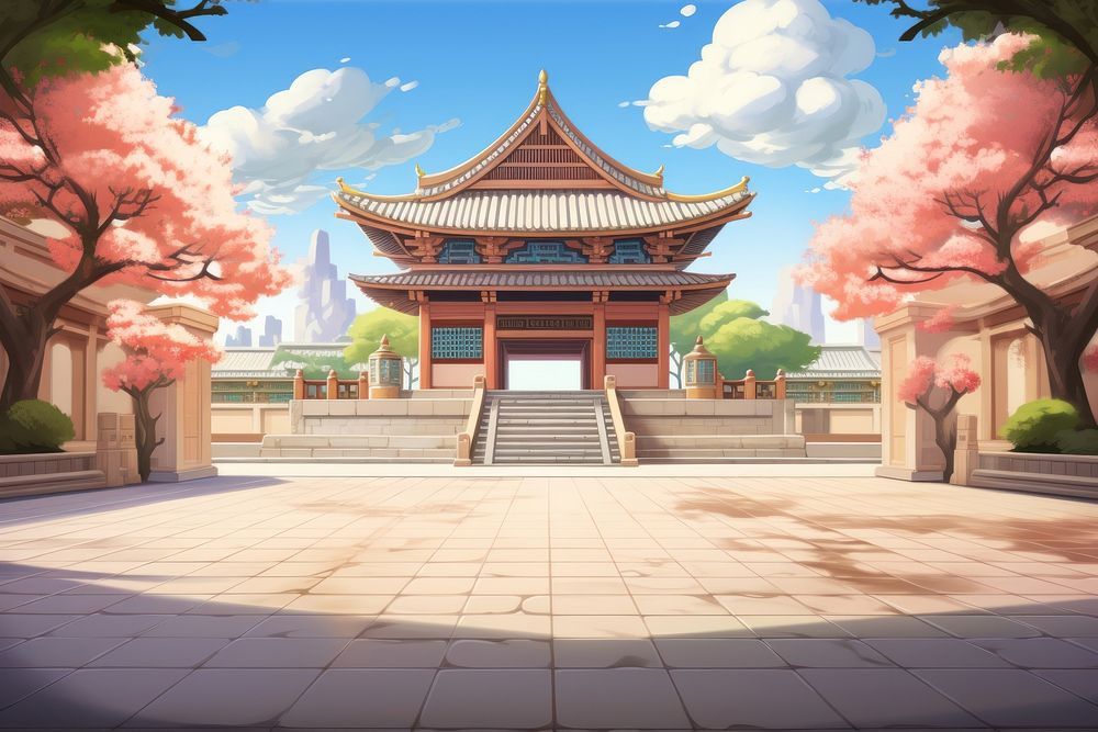 Japanese temples cartoon architecture spirituality. | Premium Photo ...