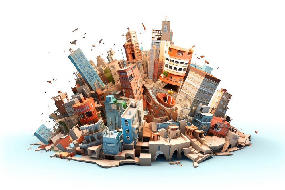 Collapsing city architecture building cartoon. | Premium Photo ...