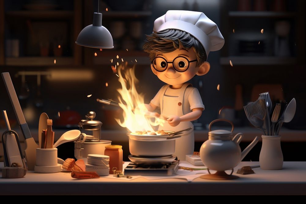 3D cooking table food fireplace. | Free Photo Illustration - rawpixel