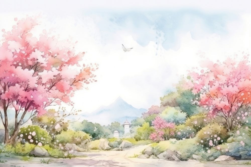 Flower garden landscape outdoors painting. | Premium Photo Illustration ...