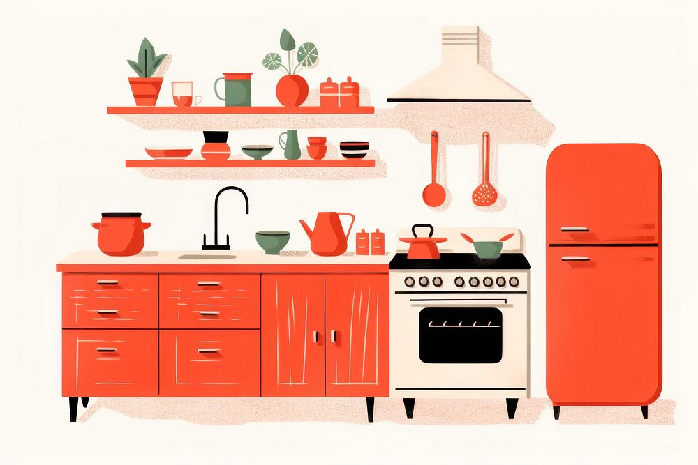 Kitchen appliance cartoon countertop. | Free Photo Illustration - rawpixel