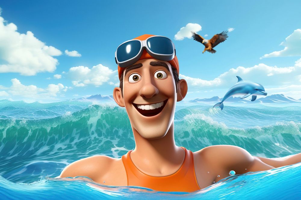 3D swimmer ocean remix | Free Photo Illustration - rawpixel