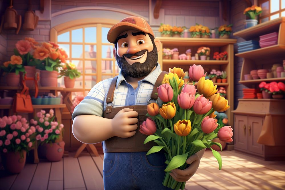 3D florist, flower shop owner | Free Photo Illustration - rawpixel