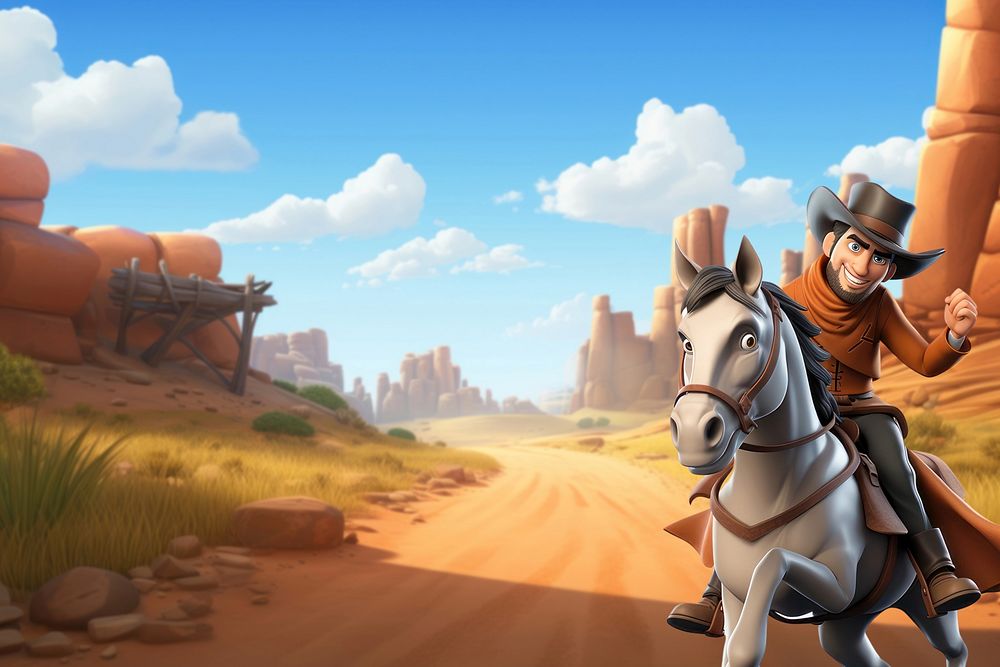 3D cowboy riding horse remix | Free Photo Illustration - rawpixel