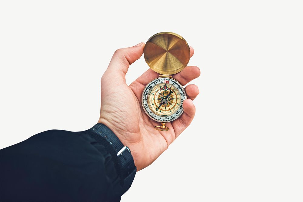 Hand holding compass collage element | Premium PSD - rawpixel