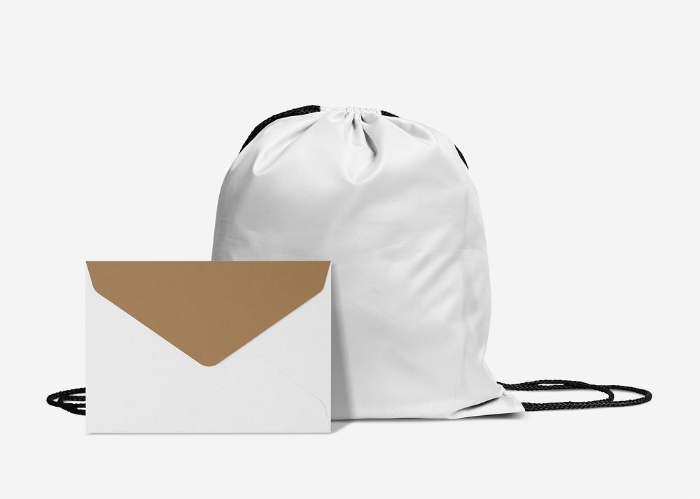 White drawstring bag with envelope | Premium Photo - rawpixel