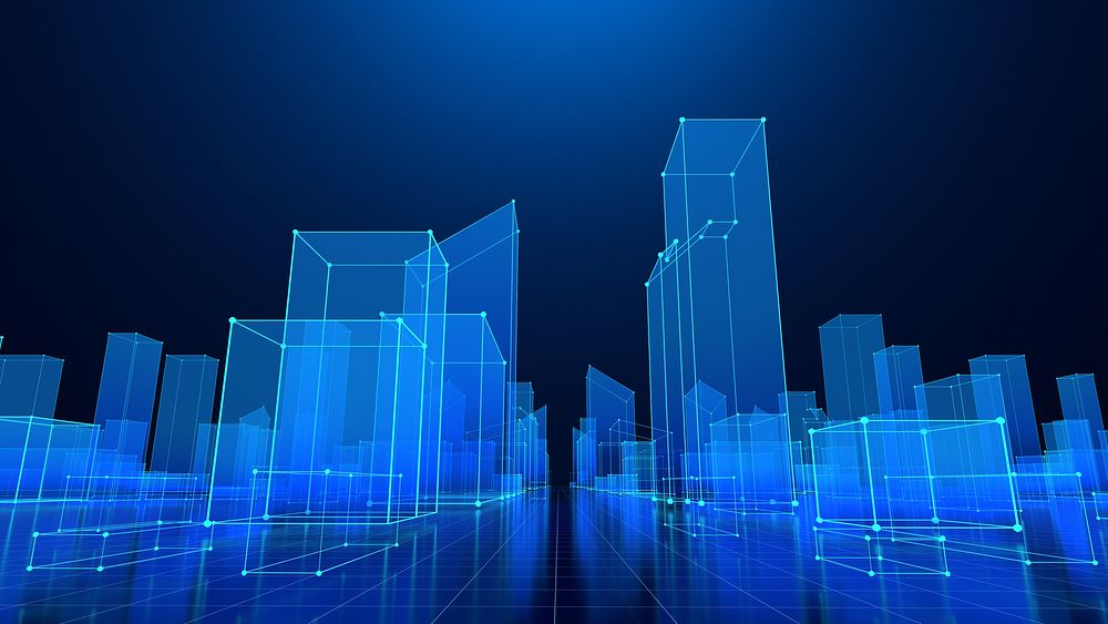 Blue wireframe building desktop wallpaper, | Premium Photo - rawpixel