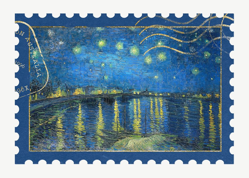 Van Gogh's postage stamp, Starry | Premium PSD Illustration - rawpixel