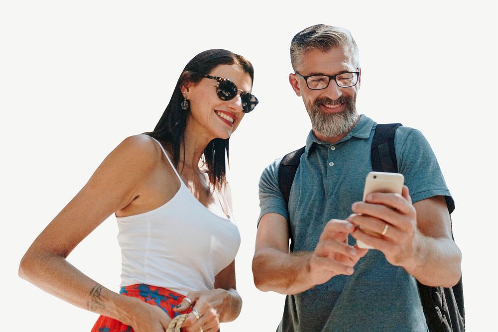 Happy couple using smartphone collage | Premium PSD - rawpixel