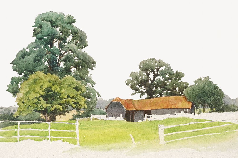 Farm view watercolor border. Remixed | Premium Photo Illustration ...