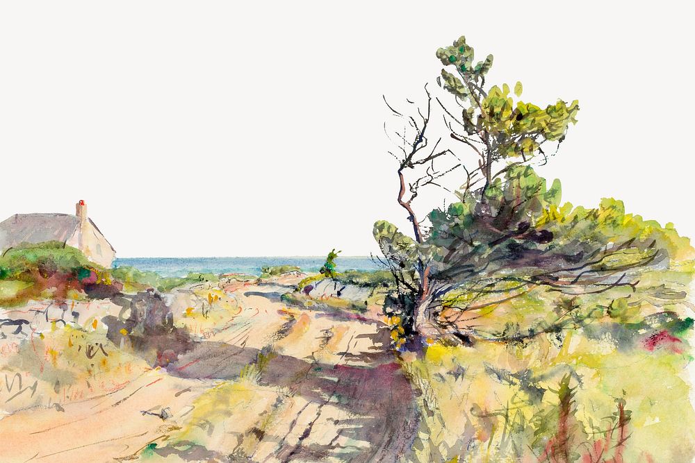 Countryside road watercolor border. Remixed | Premium Photo ...