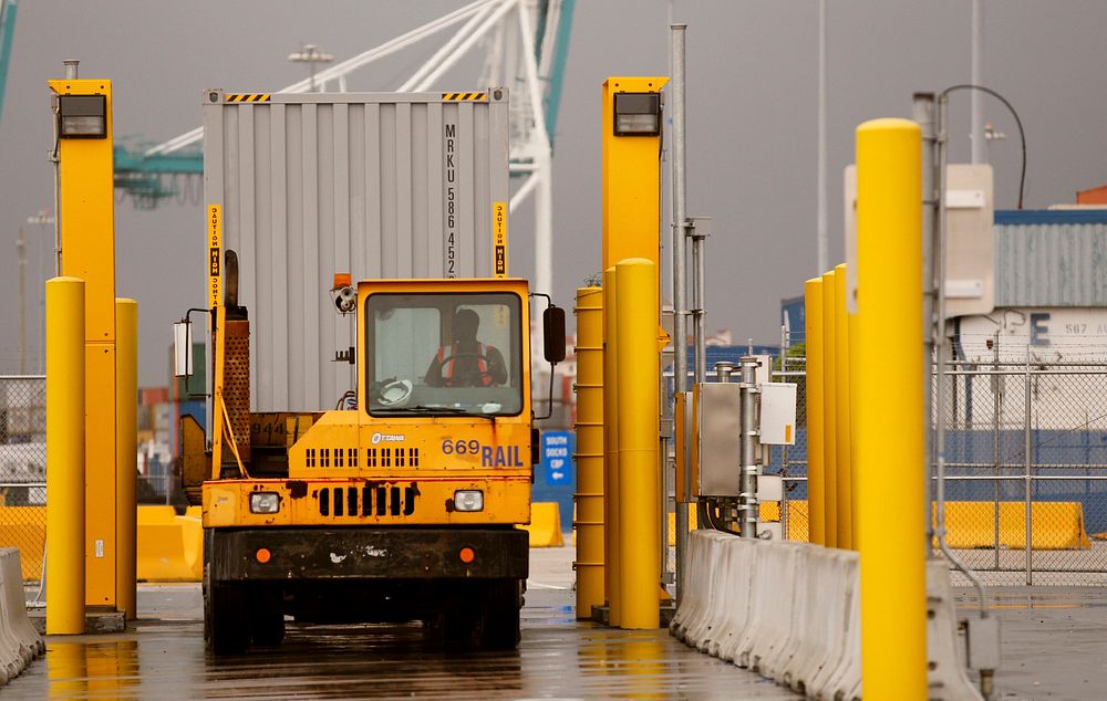 shipping container pulled port vehicle | Free Photo - rawpixel