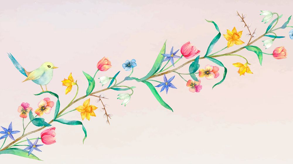 Spring flowers illustration wallpaper bird | Premium Photo - rawpixel
