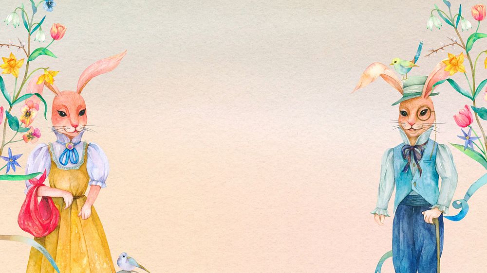 Rabbit characters & flowers desktop | Premium Photo - rawpixel