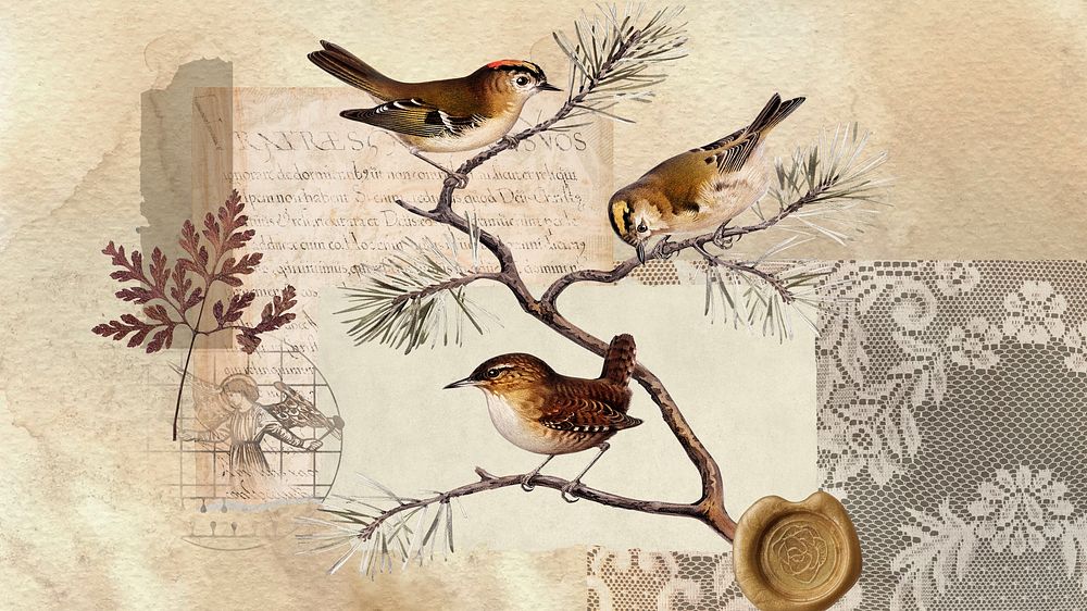 Autumn bird collage computer wallpaper, | Premium Photo Illustration ...