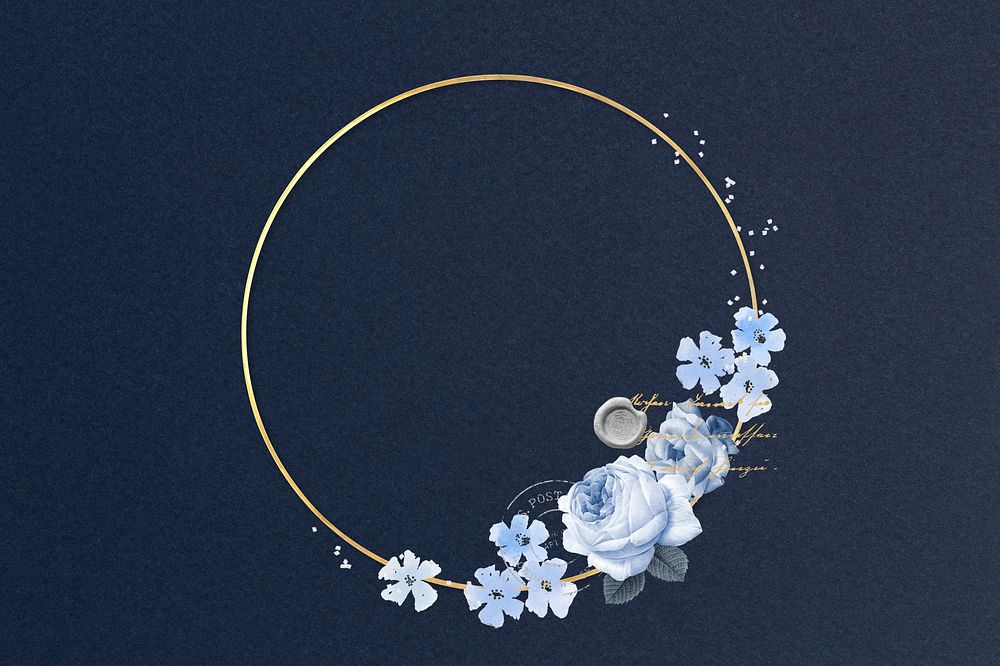 Round gold frame, blue rose | Free Photo - rawpixel