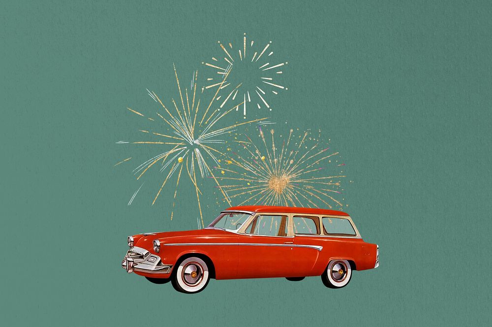 Classic car & fireworks, celebration | Premium Photo - rawpixel