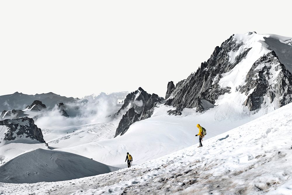 Winter hiking, snowy mountains border | Premium PSD - rawpixel