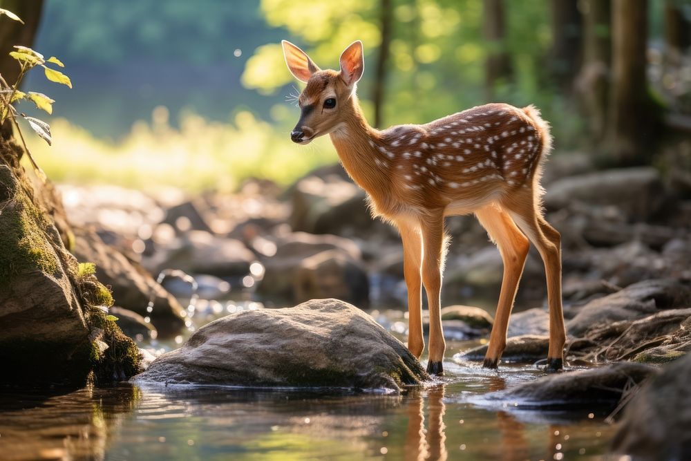 Fawn drinks water wildlife outdoors | Free Photo - rawpixel