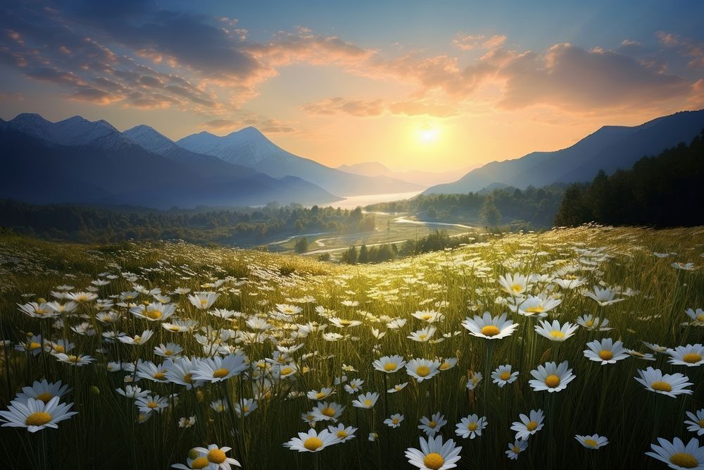 Daisy field landscape daisy wilderness. | Premium Photo - rawpixel