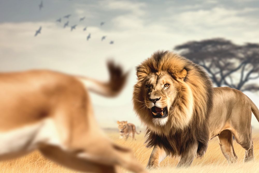 Lion hunting animal wildlife nature | Premium Photo - rawpixel