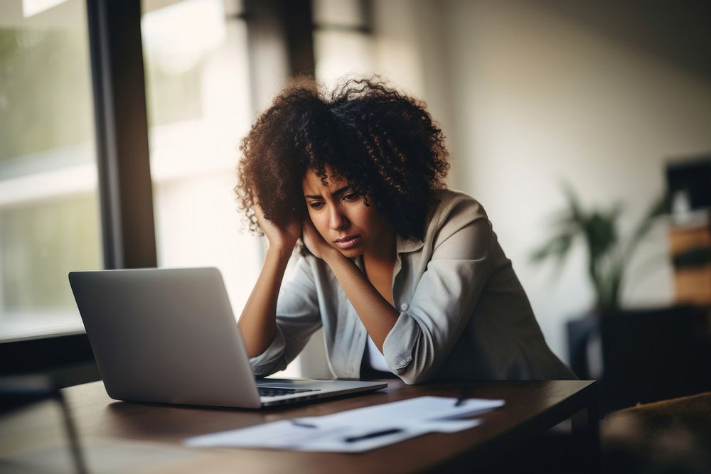 Laptop computer worried working. AI | Free Photo - rawpixel