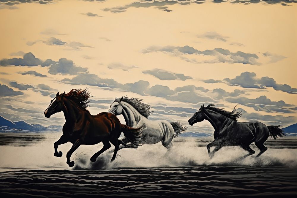Horse running wallpaper stallion painting | Free Photo Illustration ...