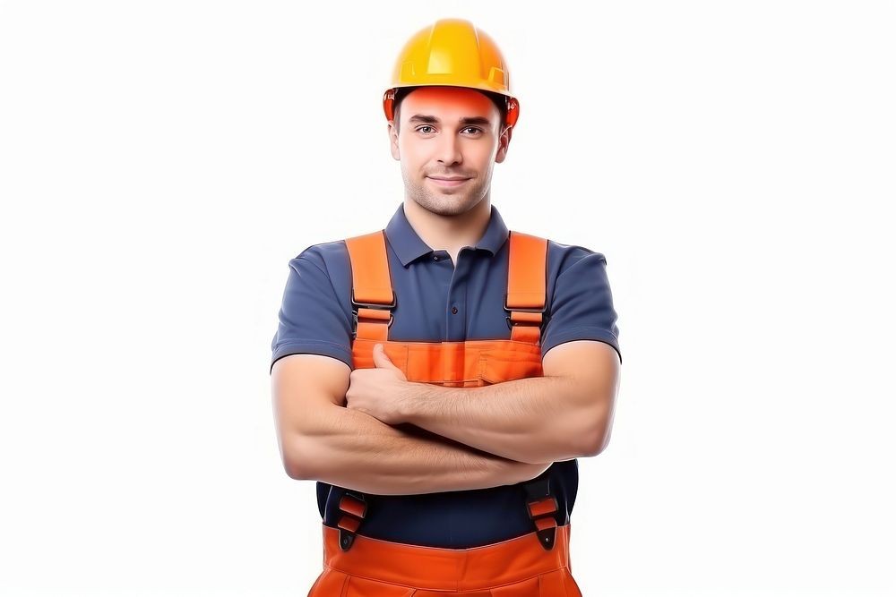 Male plumber portrait standing hardhat. | Free Photo - rawpixel