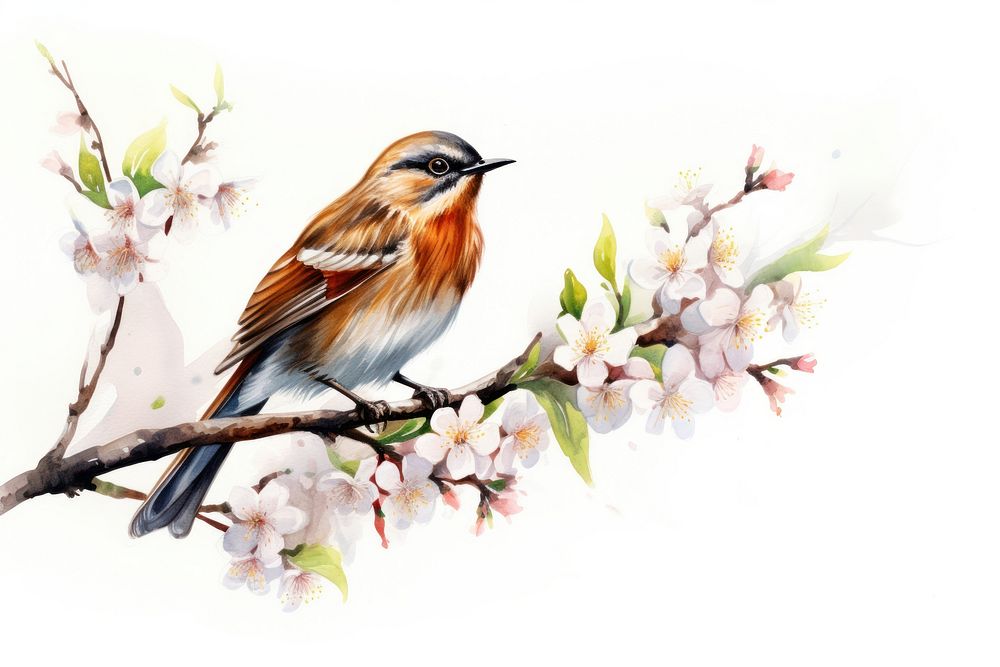 Bird outdoors sparrow blossom. AI | Free Photo Illustration - rawpixel