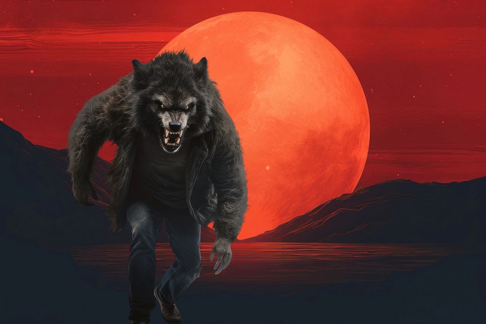 Werewolf blood moon fantasy remix | Free Photo Illustration - rawpixel