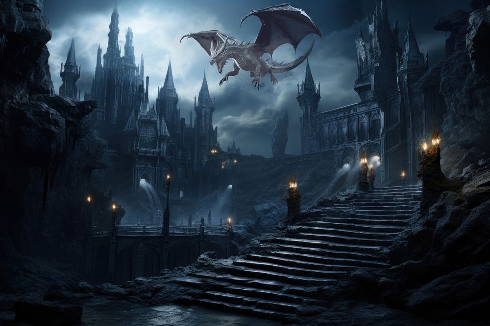 Medieval castle and dragon fantasy | Premium Photo Illustration - rawpixel