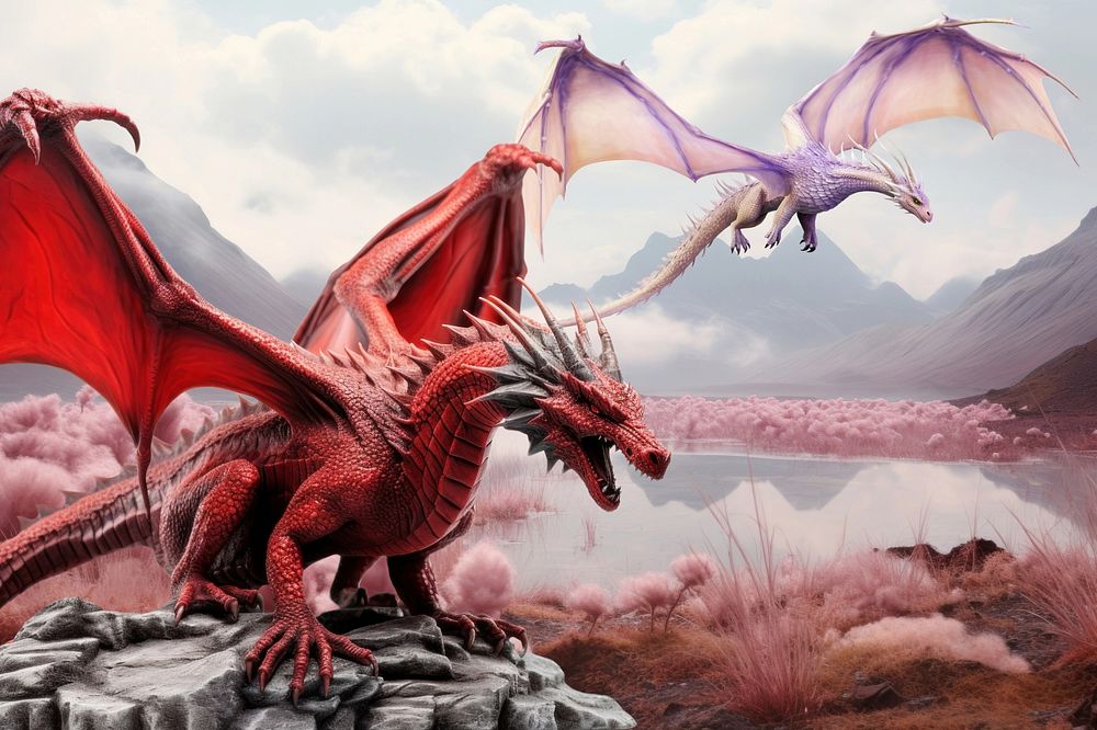 Dragons in dreamland fantasy remix | Free Photo Illustration - rawpixel