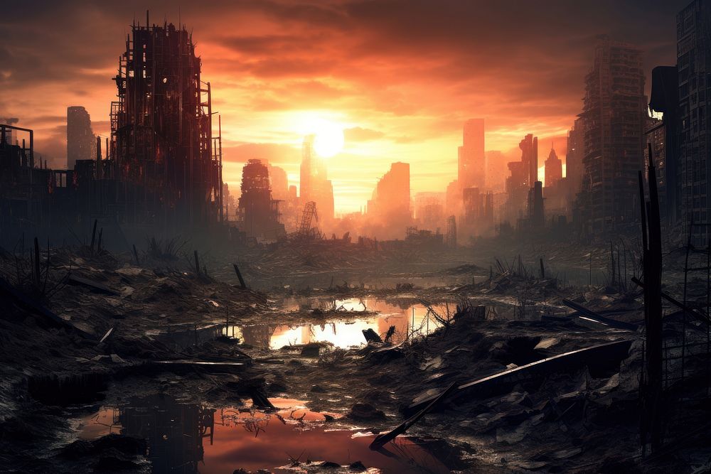 Dystopian city architecture reflection skyscraper. | Premium Photo ...