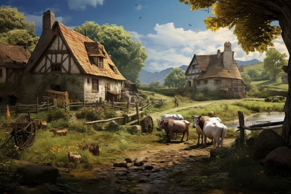 Medival farm architecture landscape. | Free Photo - rawpixel