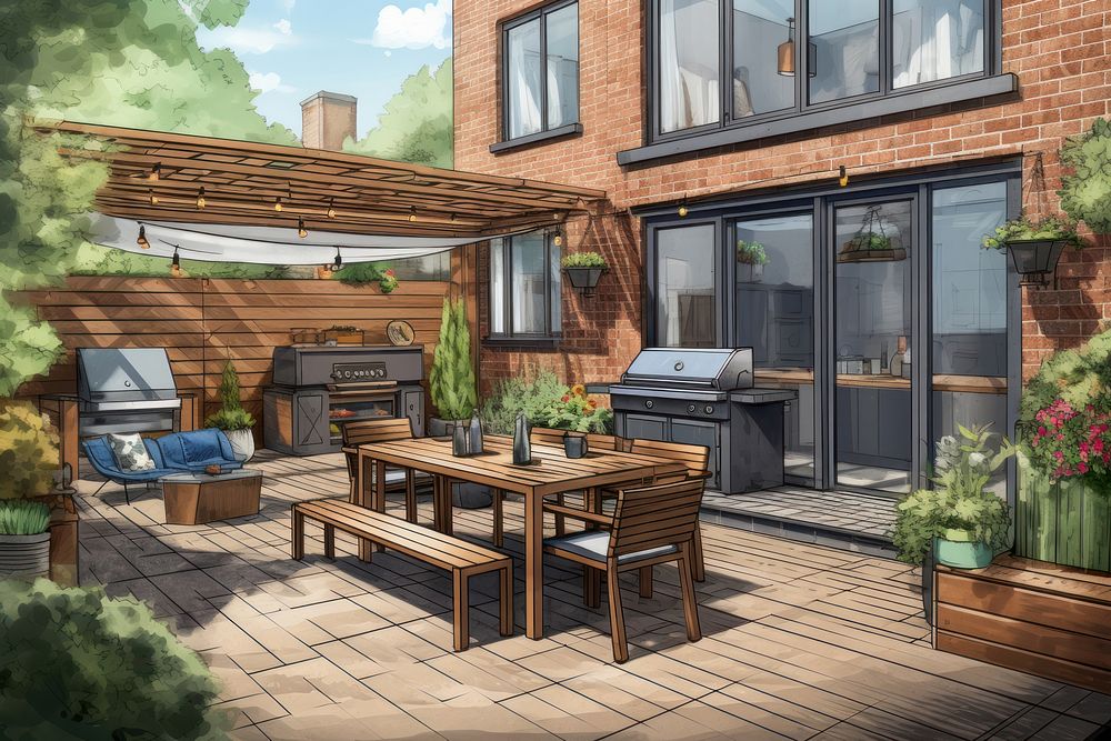Back garden patio architecture furniture | Free Photo Illustration ...