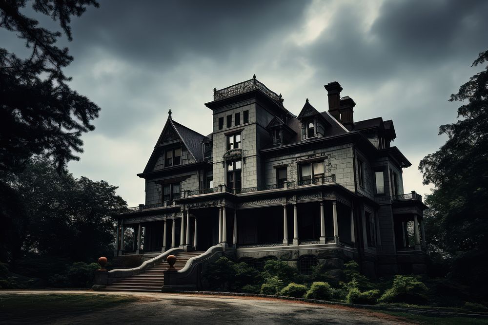 Haunted mansion architecture building outdoors. | Premium Photo - rawpixel