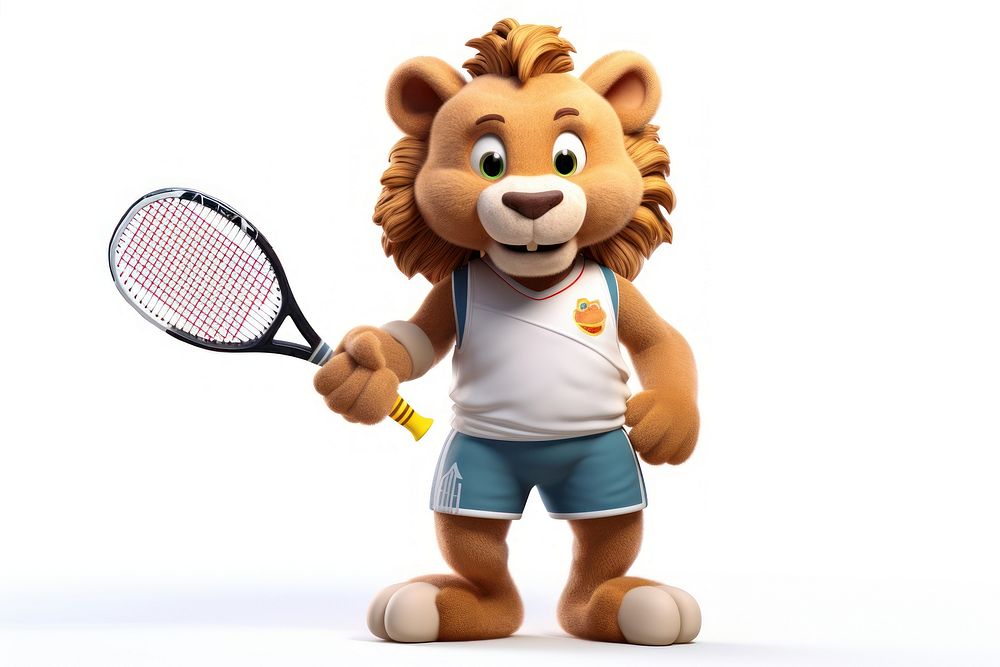 Lion racket tennis cartoon. AI | Free Photo Illustration - rawpixel