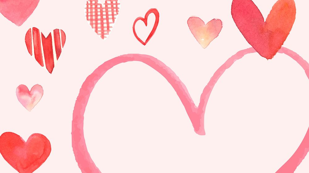 Pink doodle heart desktop wallpaper | Free Photo Illustration - rawpixel