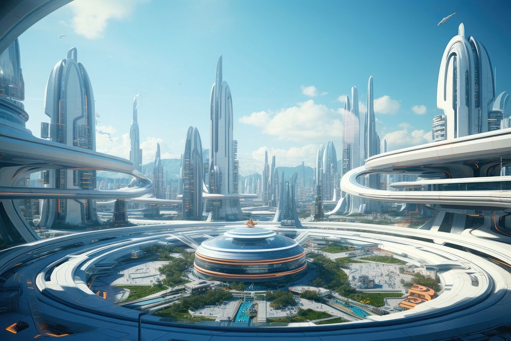 retro-futuristic city building architecture skyscraper. | Premium Photo ...