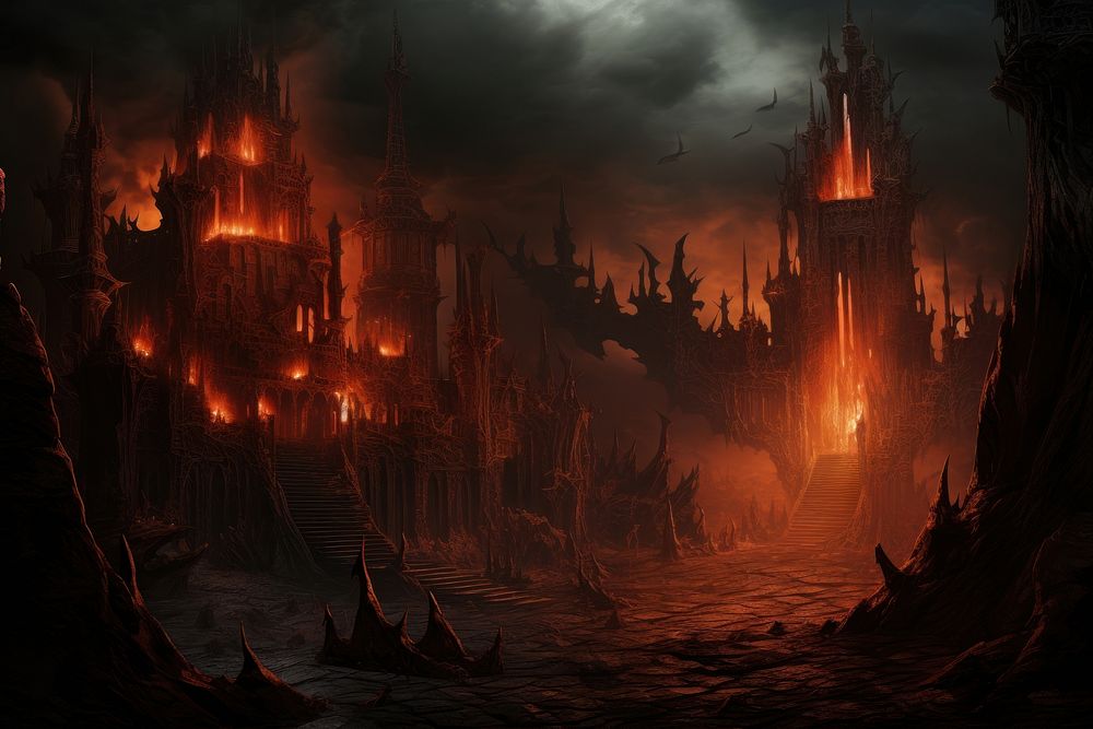 Demon castle fire architecture illuminated. | Free Photo - rawpixel