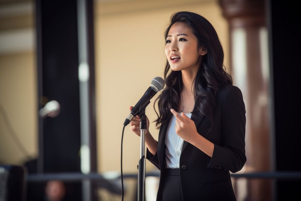 Microphone audience female speech. AI | Free Photo - rawpixel