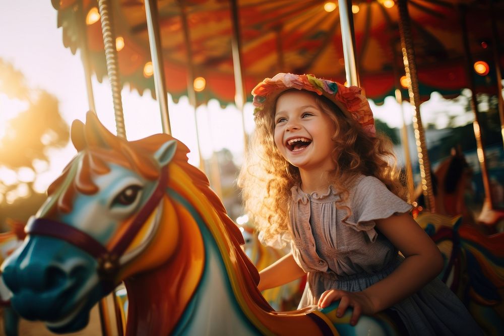 Fun carousel merry-go-round portrait. | Free Photo - rawpixel