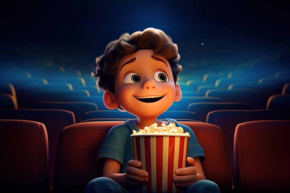 Watching movie popcorn smiling cartoon. | Premium Photo Illustration ...