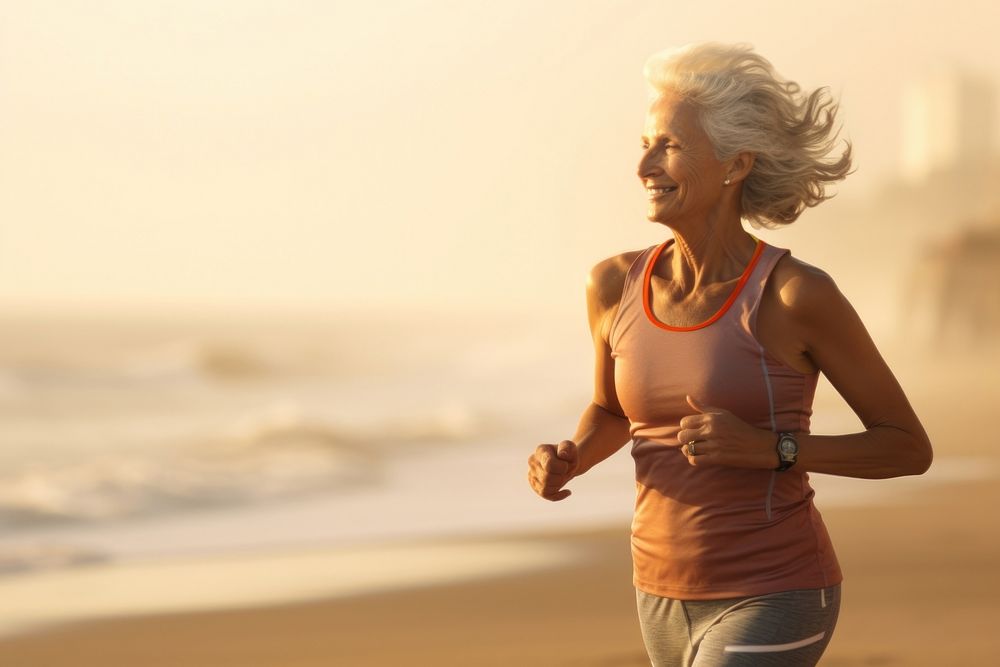 Old woman jogging running beach. | Free Photo - rawpixel